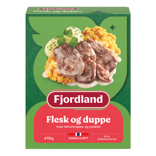 Flesk og duppe med kålrotstappe og poteter