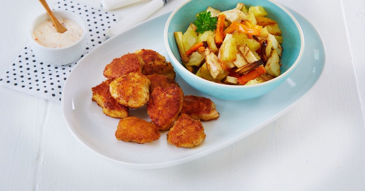 Kyllingnuggets med rotgrønnsaker